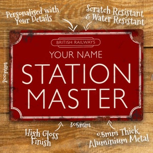 Personalised Station Master Train Railway Vintage Metal Sign New Home ...