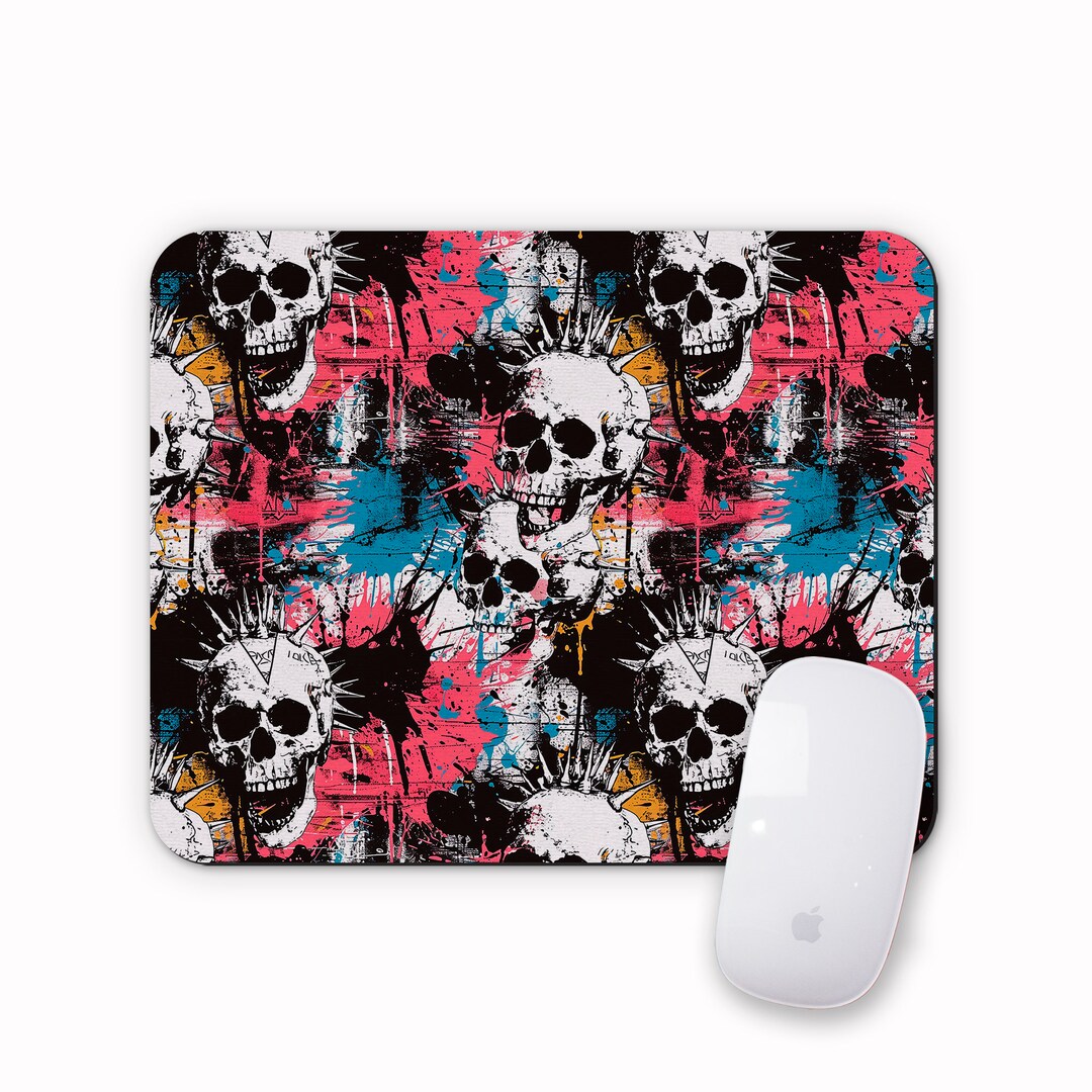 Skull Gothic Mouse Mat Mouse Pad, Skeleton Grunge Abstract Ink Art ...