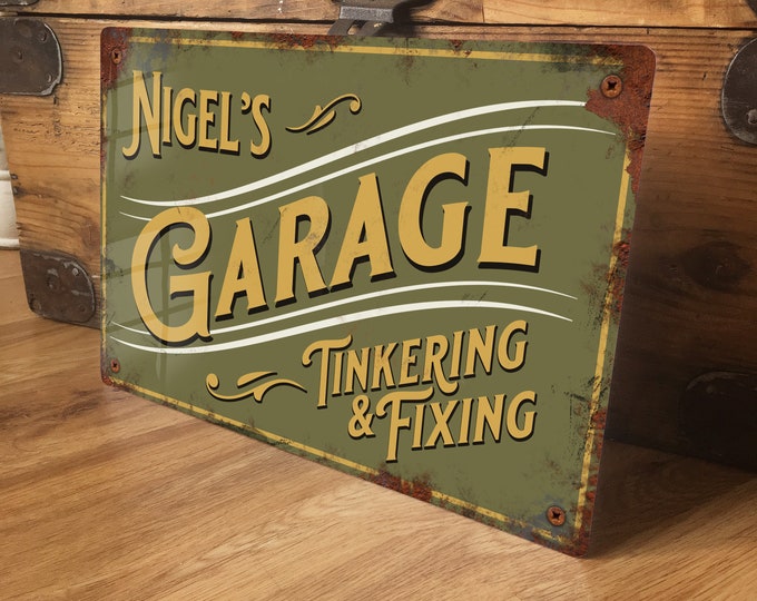 Personalised Garage Sign Metal Wall Door Plaque Accessory, Vintage ...