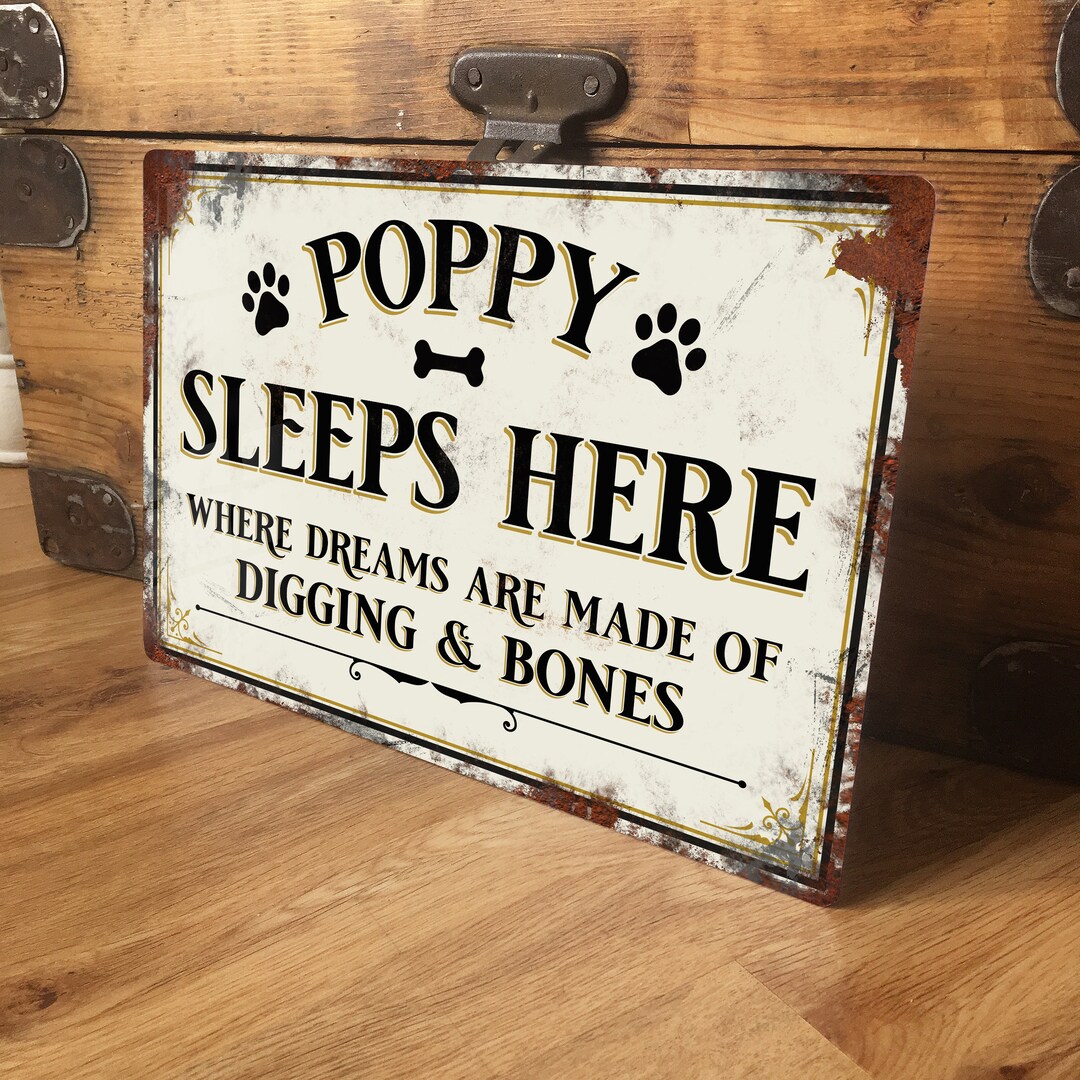 Personalised Dog Sign Metal Wall Door Decor Custom Name Pet Bed Kennel ...