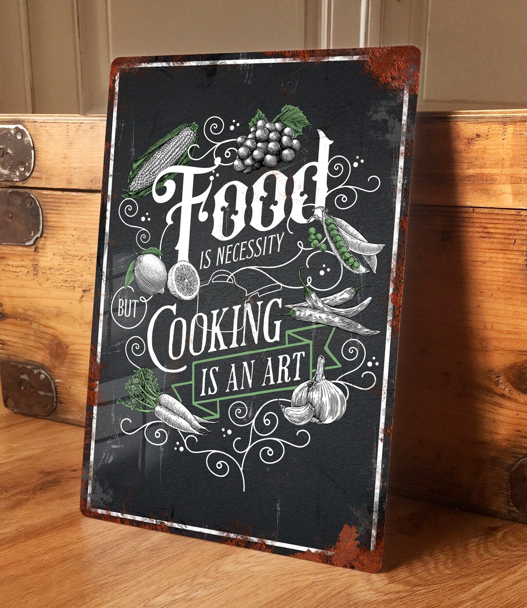 Kitchen Sign Metal Wall Door Signage Cooking is Art Chef Galley Room ...