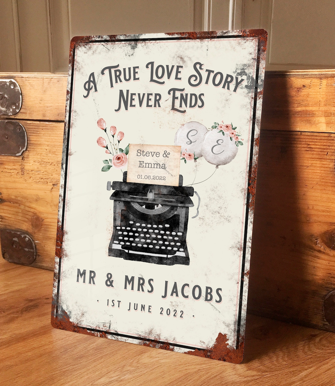 Personalised Metal Wedding Sign Gift, Just Married Tin Plaque, Vintage ...