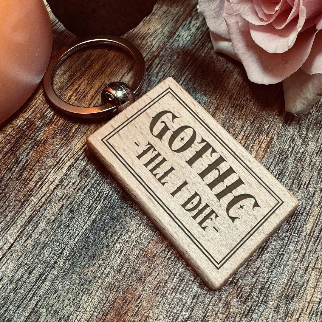 Gothic Keyring, Goth Key Fob, Labelled Keyrings, Wooden Shed Key Tag ...