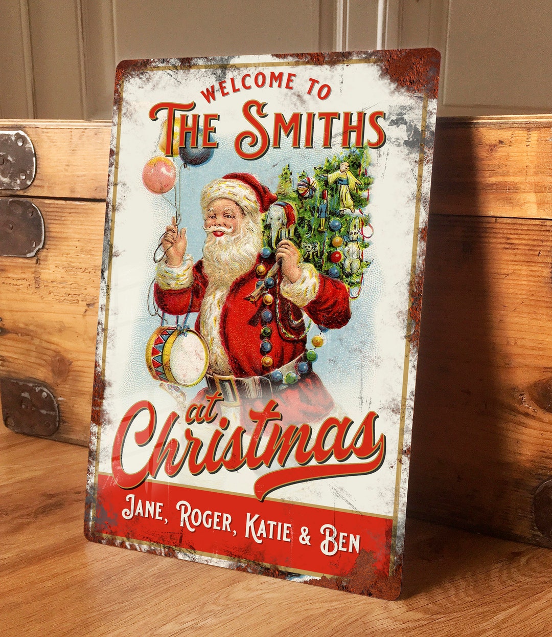 Personalised Christmas Sign Metal Wall Door Decor Traditional Family ...