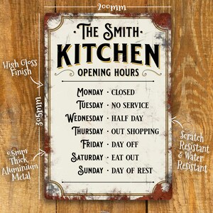Personalised Kitchen Sign Metal Wall Door Signage Family Galley Room ...