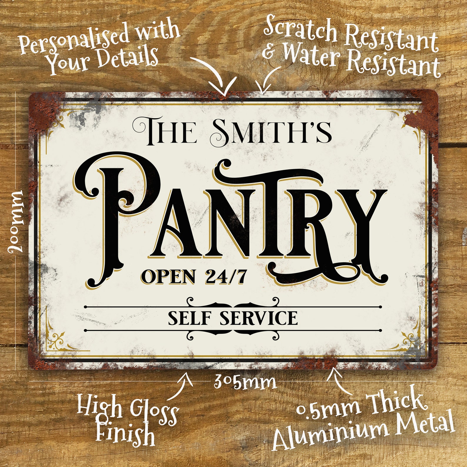 Personalised Pantry Sign Metal Wall Door Signage - Larder Vintage Retro ...
