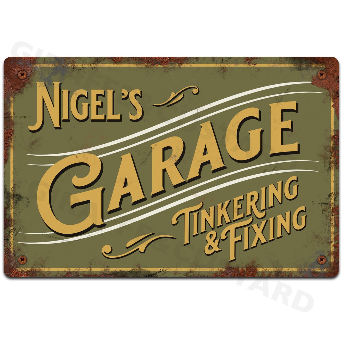 Personalised Garage Sign Metal Wall Door Plaque Accessory, Vintage ...