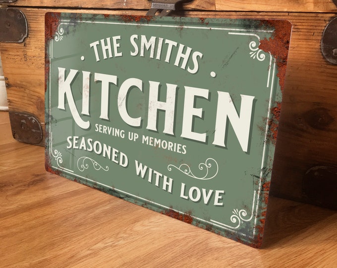 Personalised Metal Kitchen Sign Wall Door Signage Sage Green Galley ...