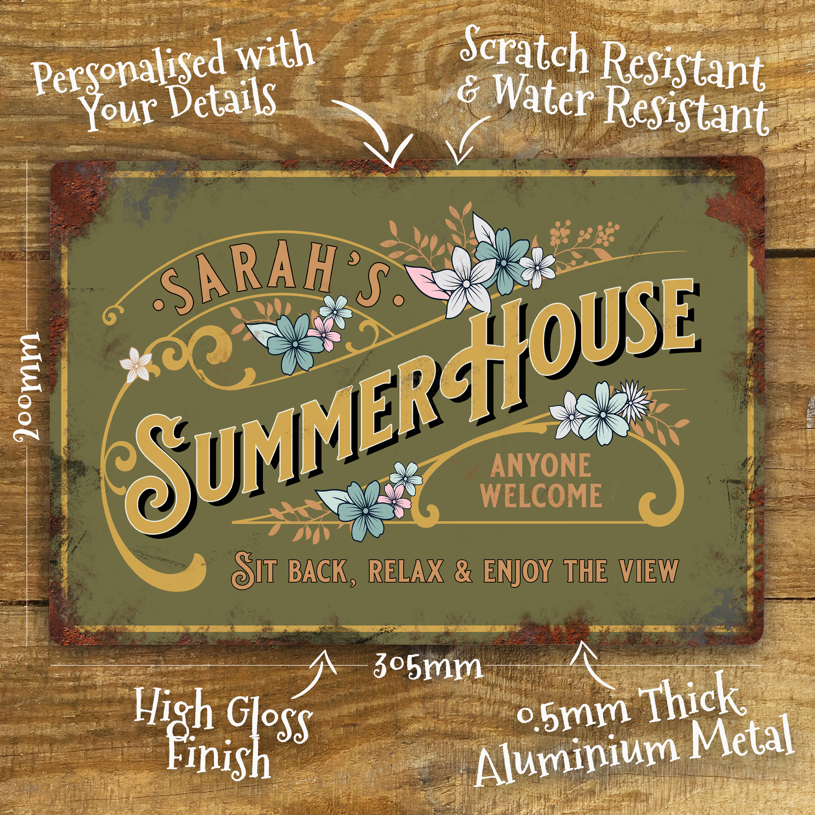 Personalised Summer House Sign Metal Garden Wall Door Decor Accessory ...