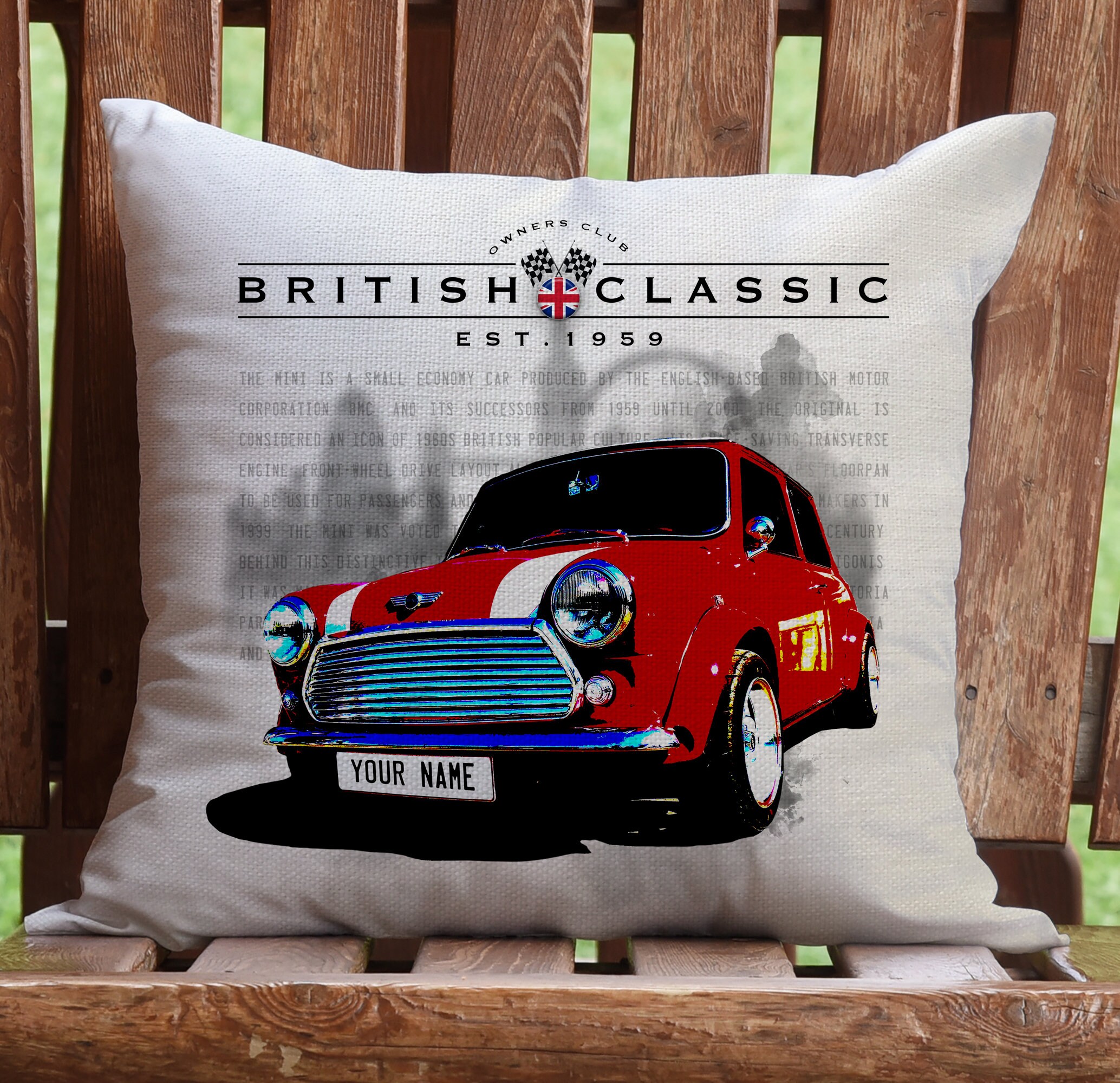 Personalised Mini Cooper British Classic Car Cushion Cover | Etsy
