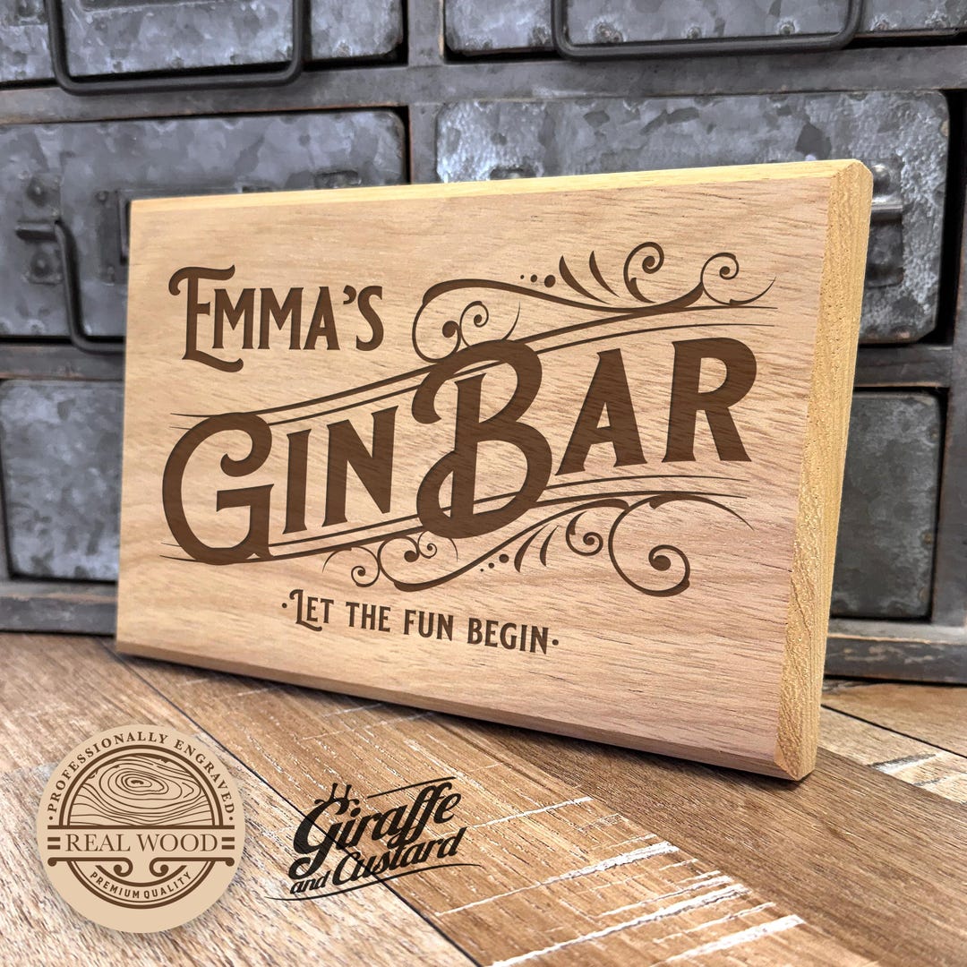 Personalised Gin Bar Sign Wood Wall Door Decor Accessory, Party Bar ...