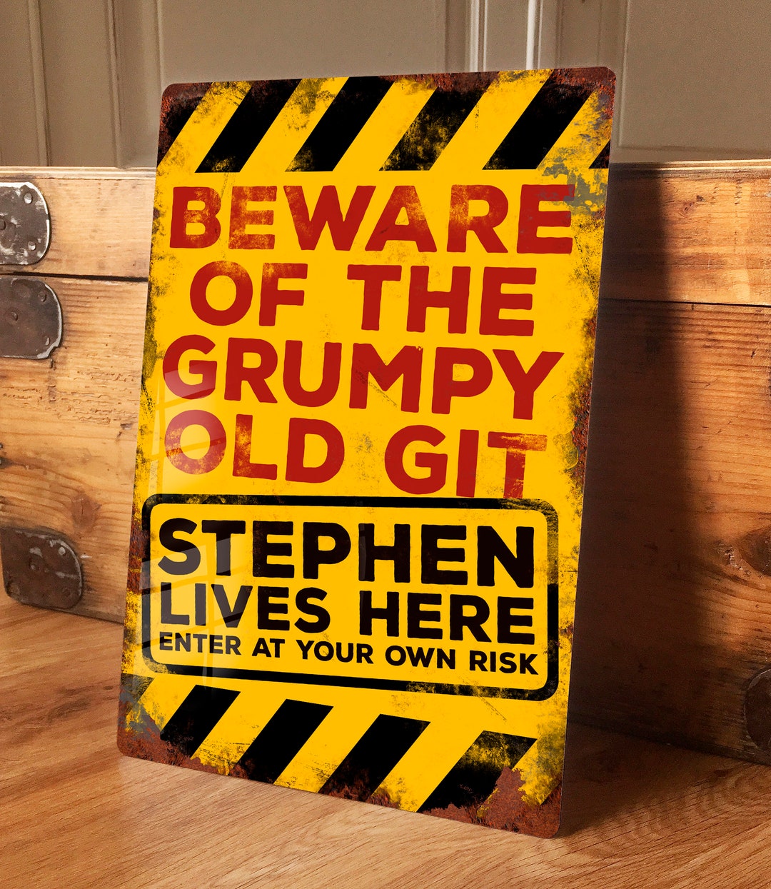 Personalised Warning Sign Metal Grumpy Caution Funny Wall Door Decor ...