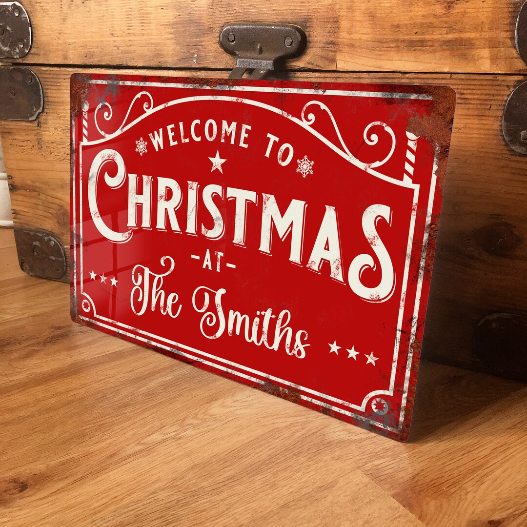 Personalised Christmas Sign Vintage Metal Wall Door Decor Traditional ...