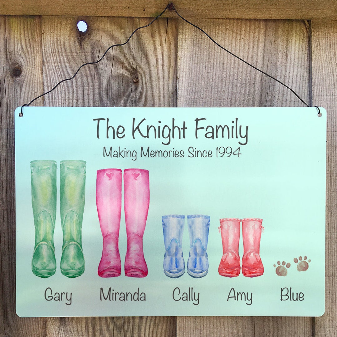 Personalised Family Wellington Boot Metal Sign - Wellies, Welly, Wellie ...