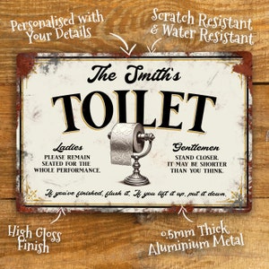 Personalised Toilet WC Sign Metal Wall Door Signage, Family Washroom ...
