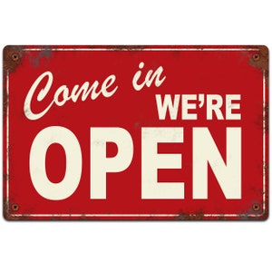 Open Shop Sign Metal Wall Door Signage - Vintage Retro Tin Plaque ...