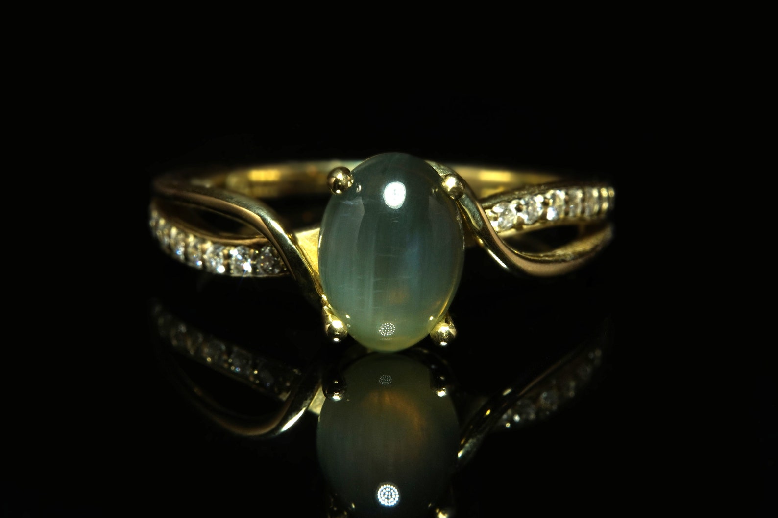 Blue Cat's Eye Jade 18K Gold Ring | Rare Natural Stone | Chatoyant ...