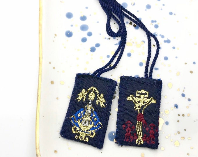 Dark Blue Virgin Mary and Jesus Scapular Escapulario Virgen Maria Y ...