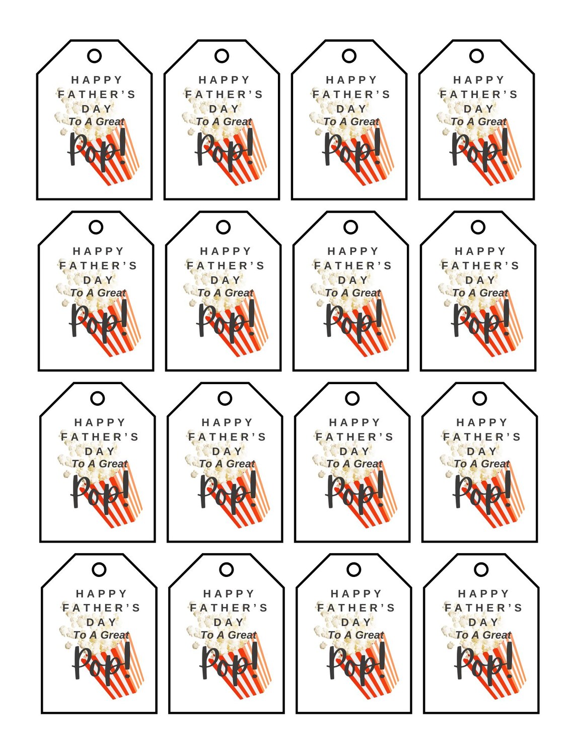 Father's Day Gift Tag Great Pop Popcorn Tags Popcorn Favors Dad Grandpa ...