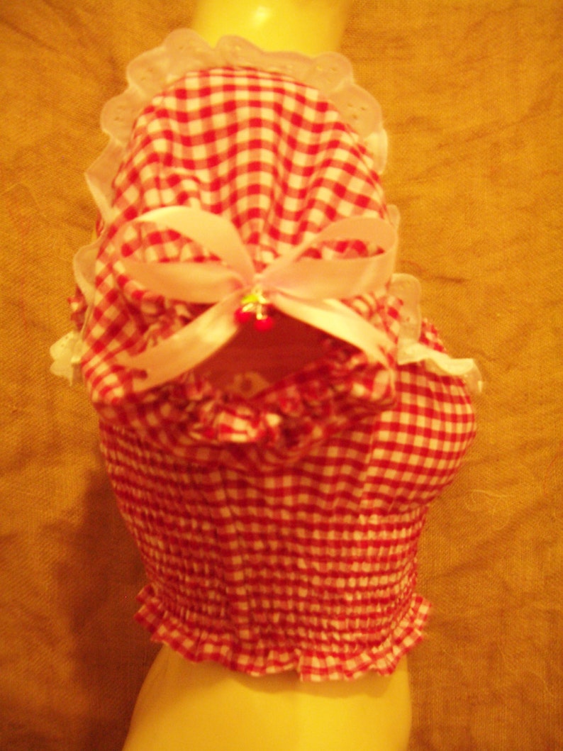 Cute,red Gingham Check,cropped,elasticated Gypsy Top of Shoulder ...