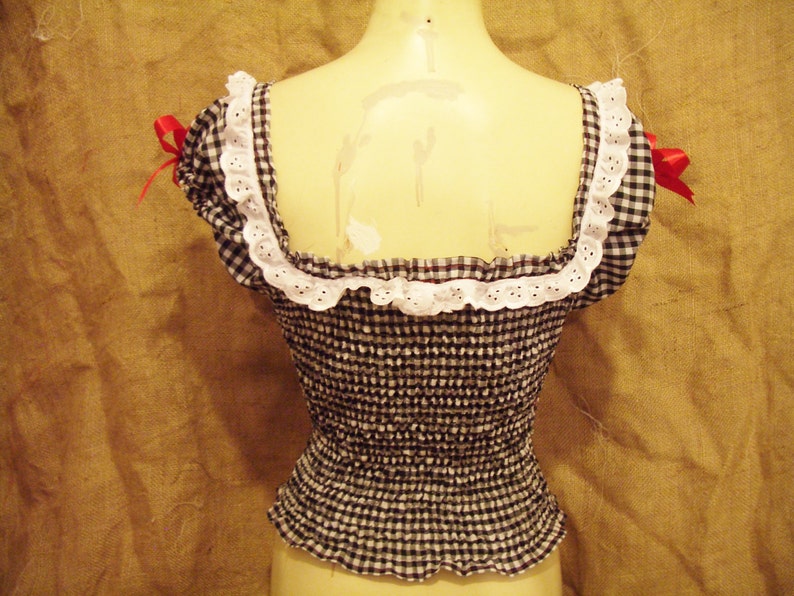 Cute,black White Gingham Gypsy Top With Pink Bows and Red Bluebird ...