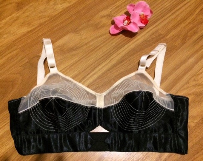 What Katie Did Spiral Stitch 1950's Style Satin Bullet Bra With Mesh ...