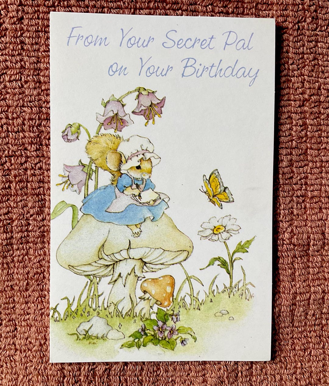 Vintage Unused Secret Pal Birthday Greeting Card, Mouse & Mushrooms, by ...