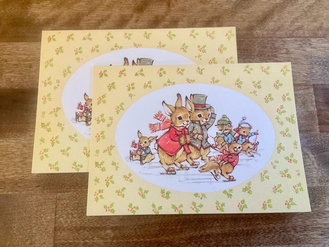 Vintage Christmas Greeting Cards, Critters Ice Skating, by Embassy ( 2 ...