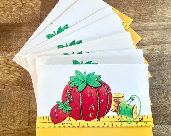 Vintage Fold-a-note Cards, Tomato Pin Cushion, by English Cards ( 7 ...