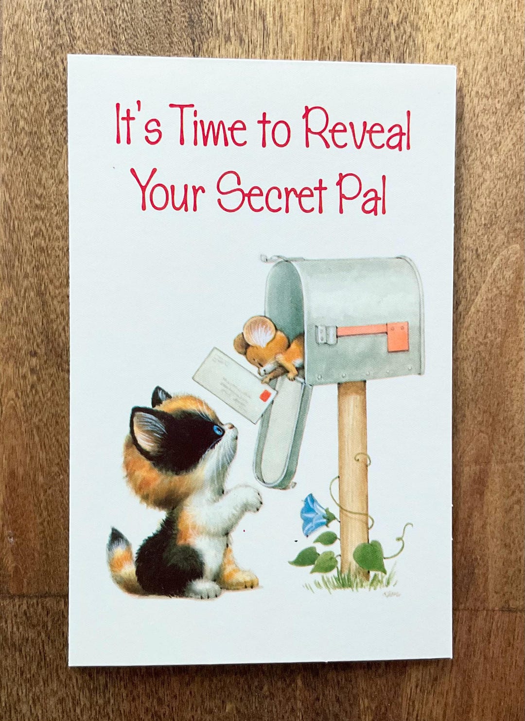 Vintage Unused Secret Pal Greeting Card, Calico Kitten Checking Mailbox ...