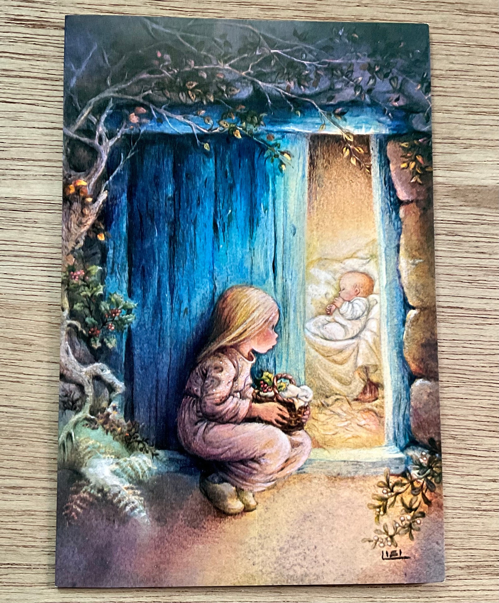 Vintage unused Lisi Martin Christmas Greeting Card, Girl With Gifts, by ...