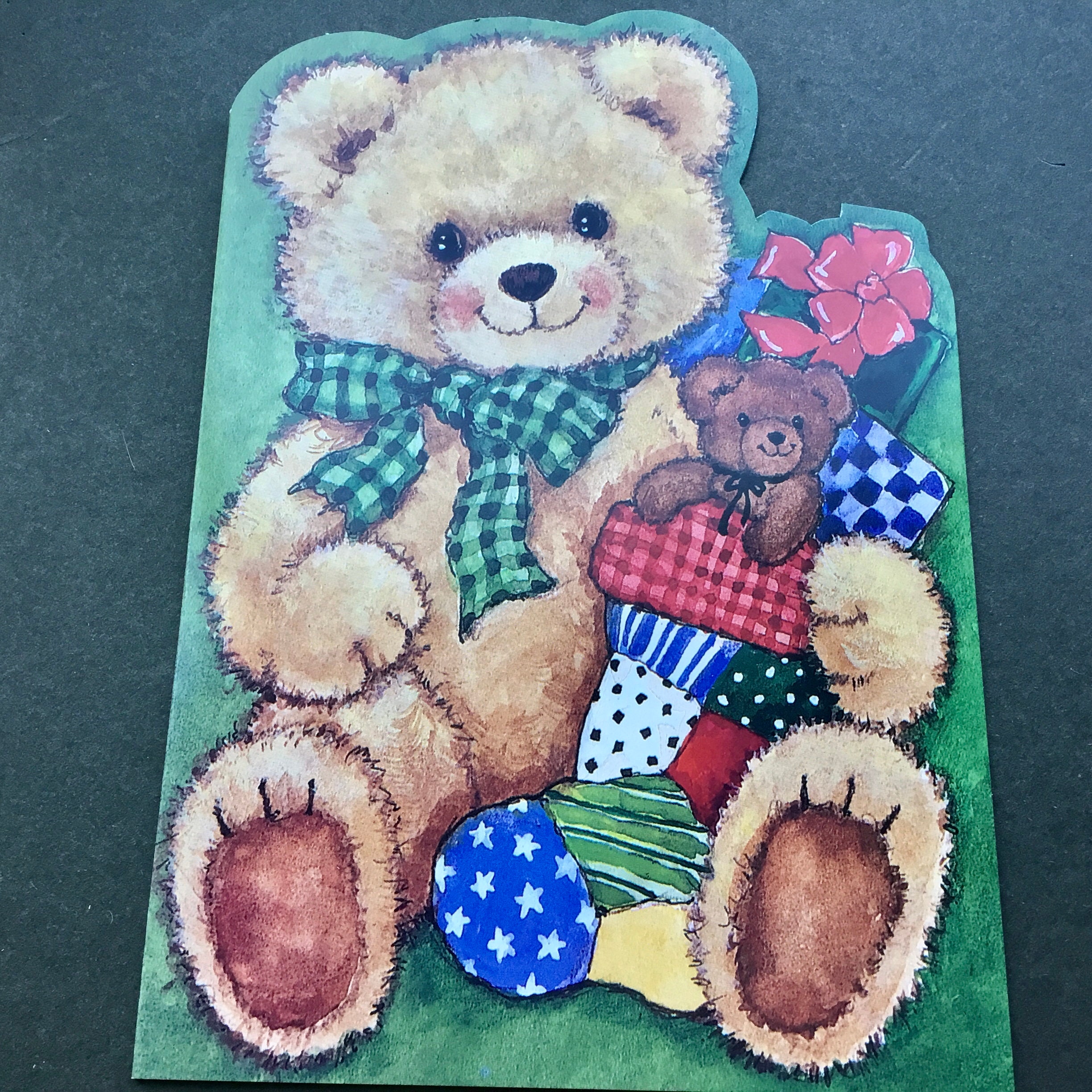 Vintage Christmas Greeting Card Bear with Teddy Bear | Etsy