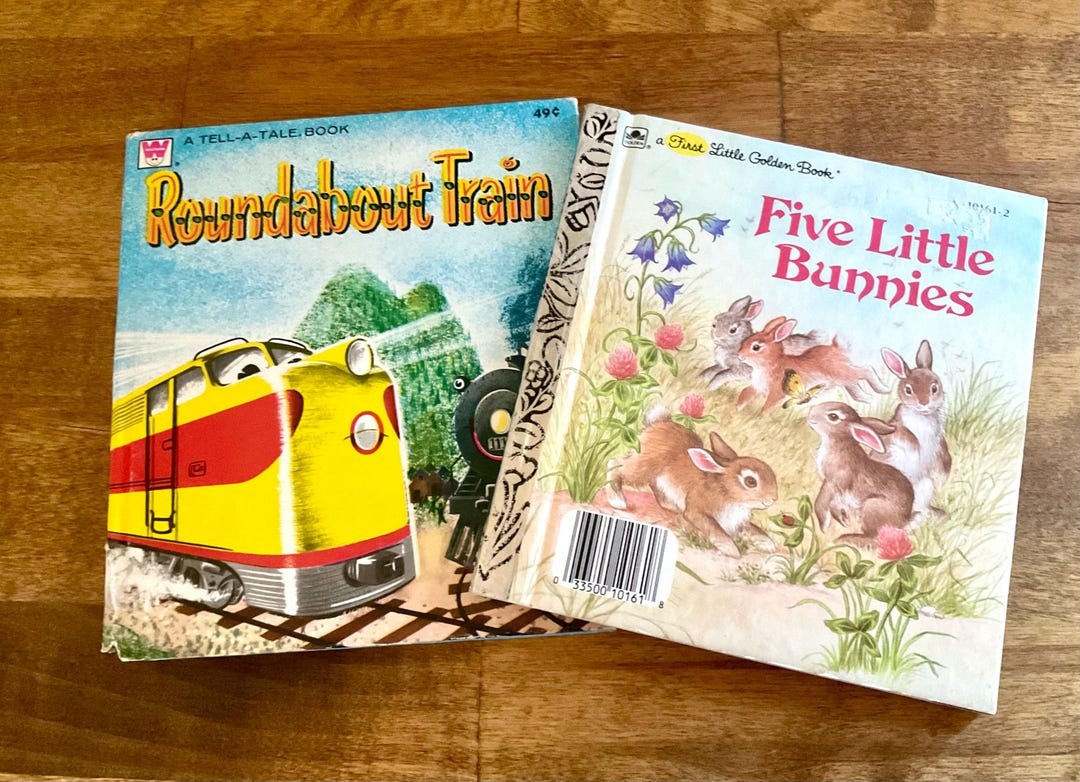 Vintage Children’s Books, Roundabout Train & Five Little Bunnies, by ...