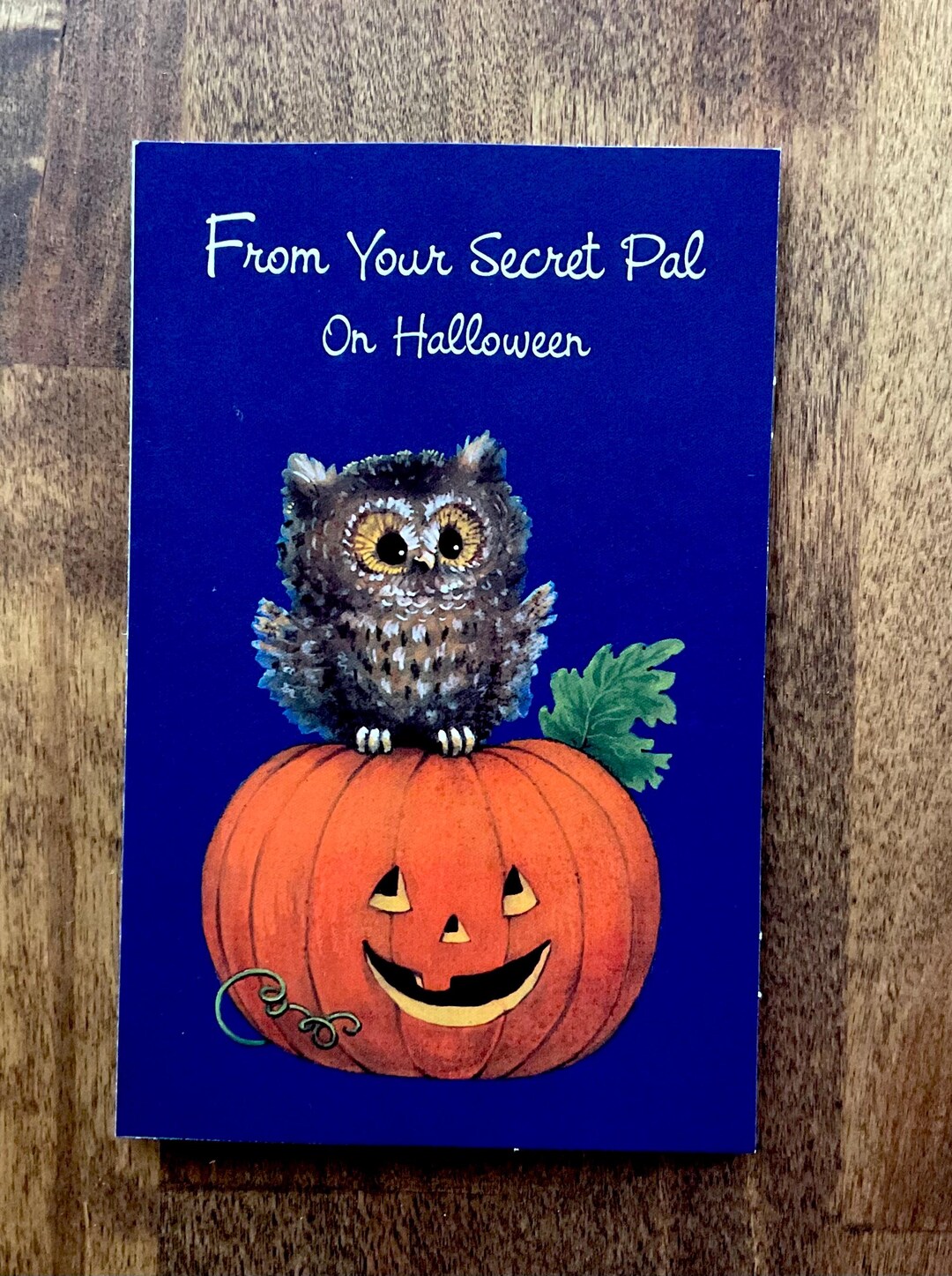 Vintage Unused Secret Pal Halloween Greeting Card, Owl & Pumpkin, by ...
