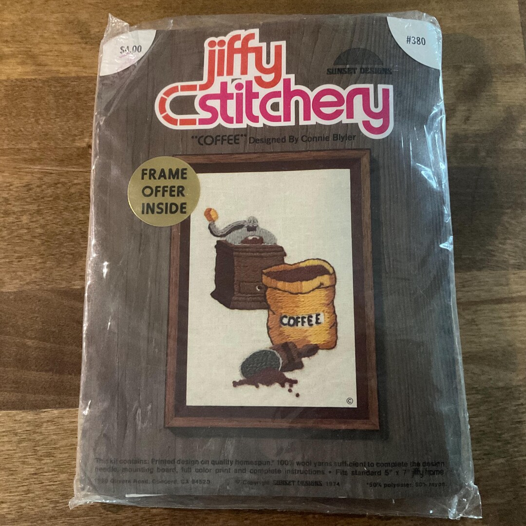 Vintage Jiffy Stitchery Cross Stitch Kit coffee by Connie Blyler ...