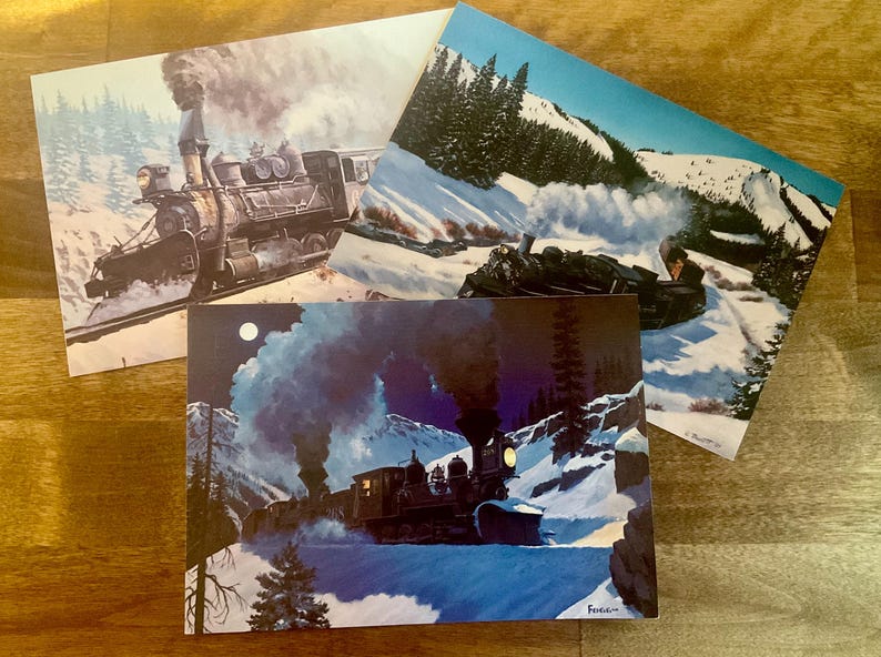 Vintage Unused Christmas Greeting Cards, Leanin Tree Assorted Train ...