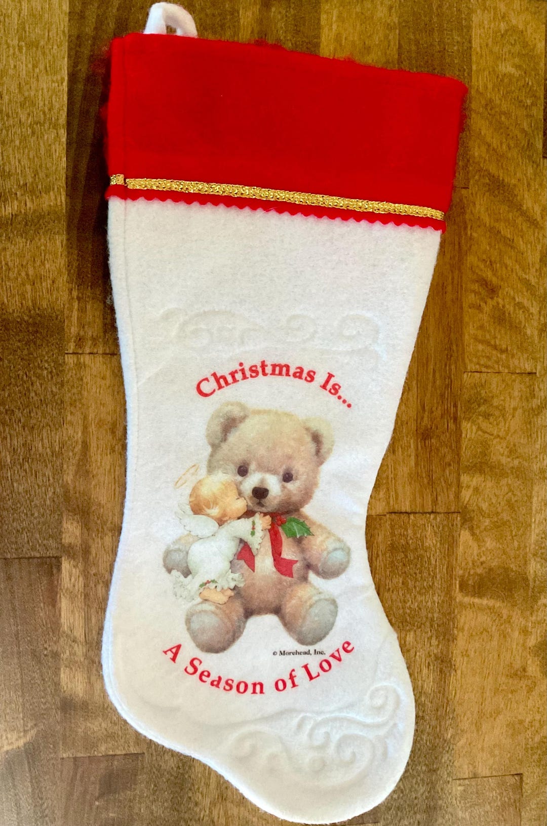 Vintage Ruth Morehead Teddy Bear & Angel Christmas Stocking - Etsy