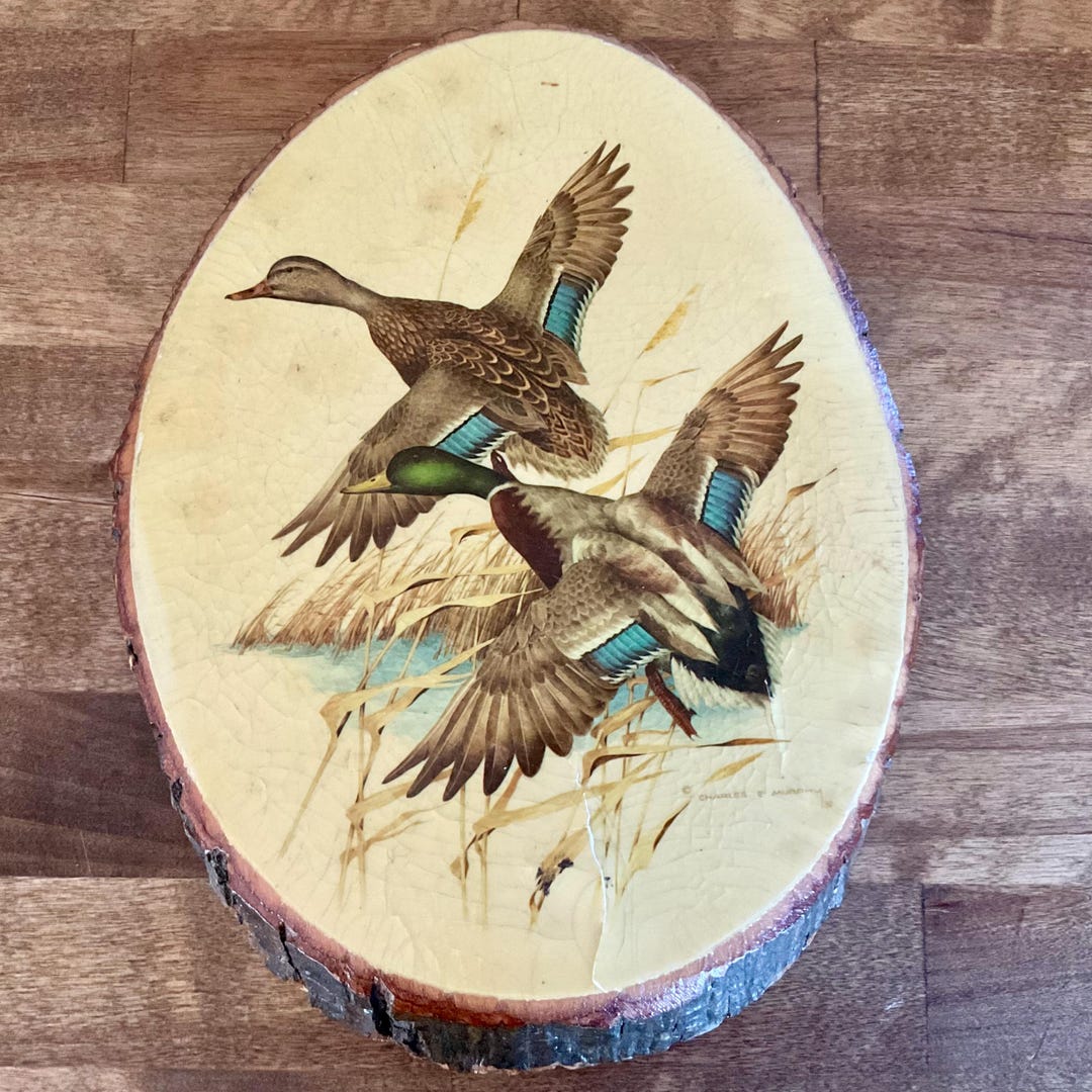 Vintage Decoupage Wooden Slab” Ducks of March” From Lincoln’s Silver ...