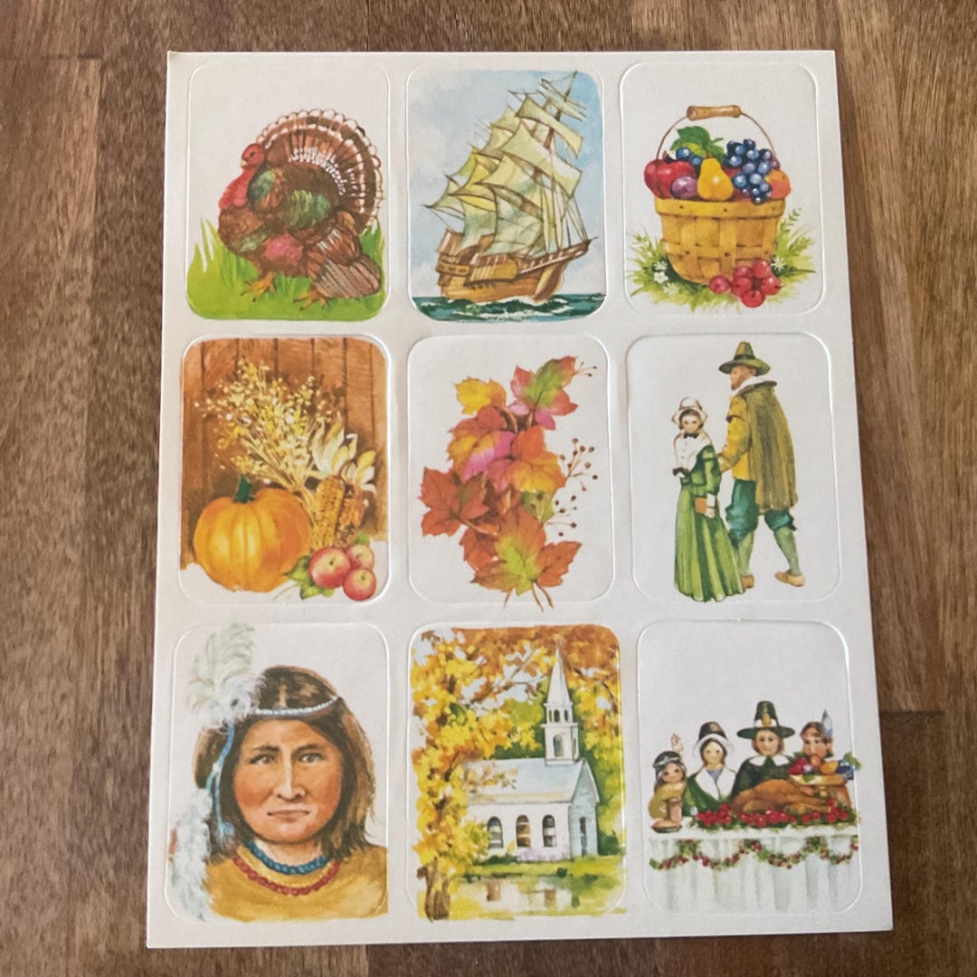 Vintage Thanksgiving/fall Themed Sticker Sheet, Thanksgiving Scenes, by ...