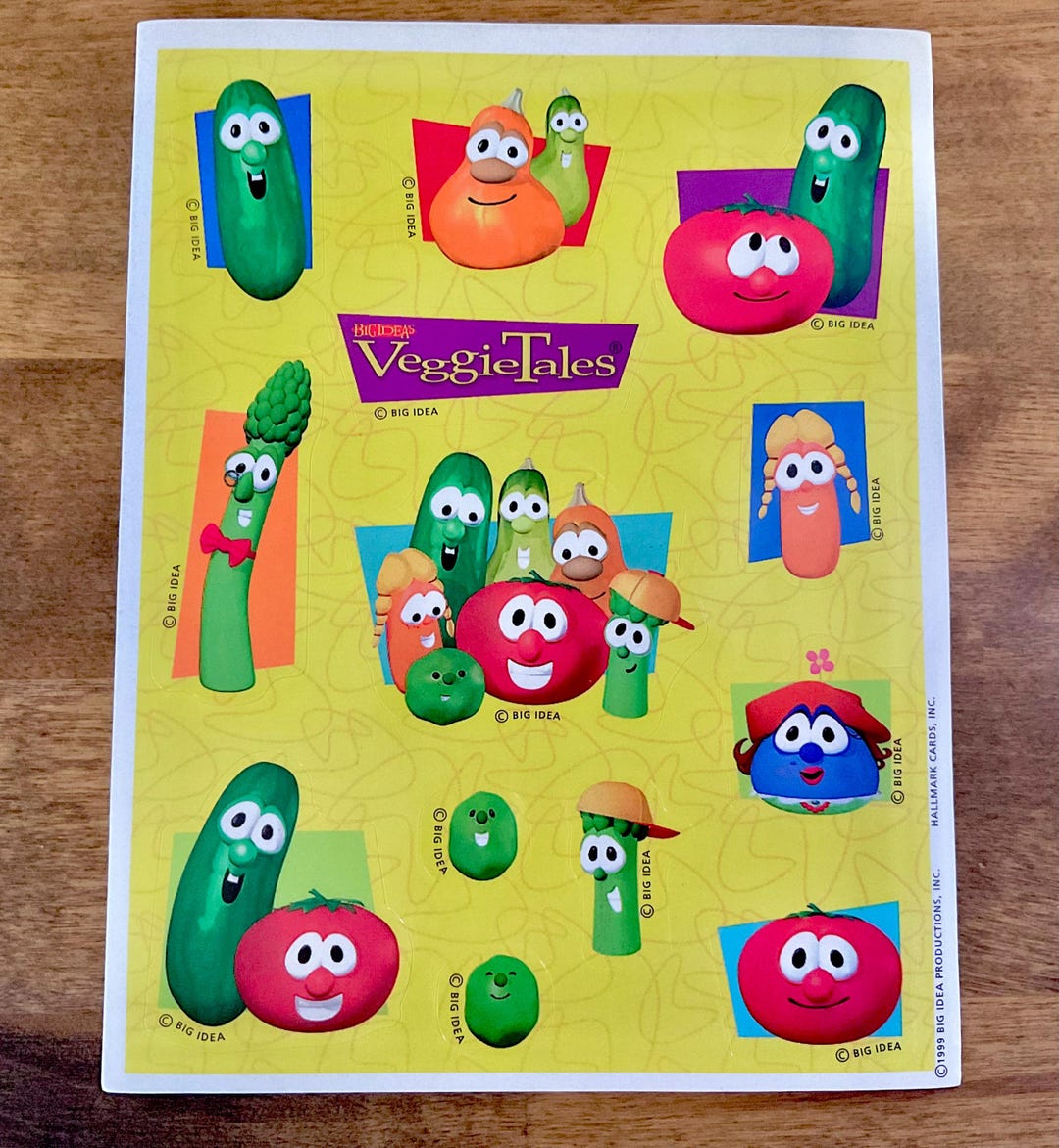 Vintage Veggie Tales Sticker Sheet, by Big Idea, Copyright 1999, 1 Full ...