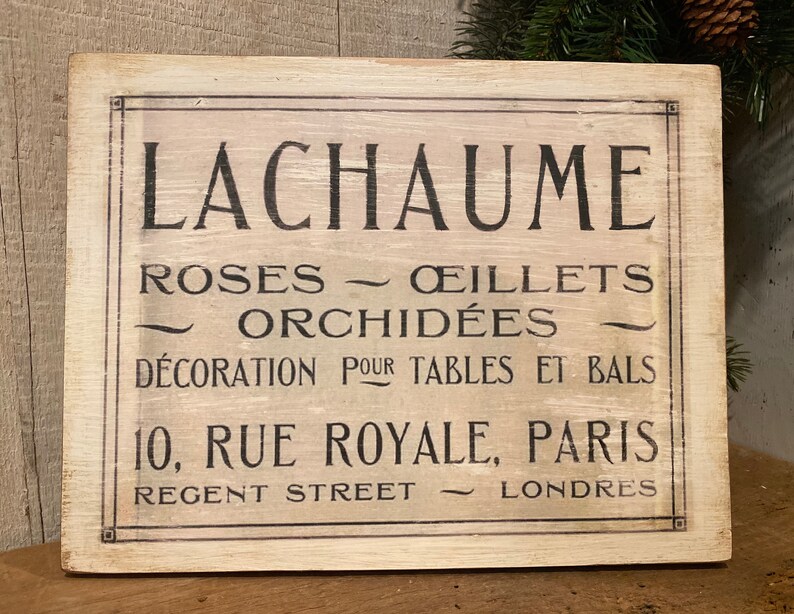 French Florist Shop Sign, LACHAUME Paris Sign on Salvaged Pine Wood ...