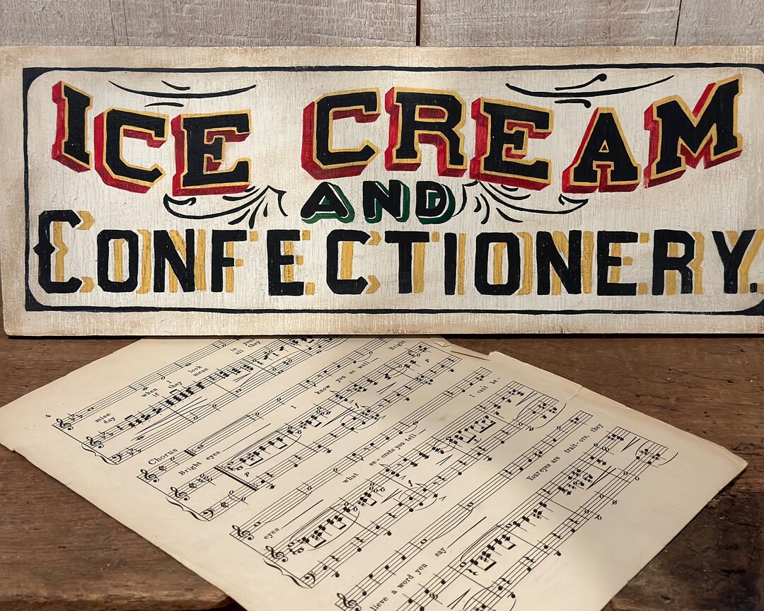 Handmade Ice Cream and Confectionery Sign, Vintage Style Distressed ...