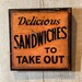 Retro Wood Sandwich Take Out Sign, Kitchen Wall Art, Decoupaged ...