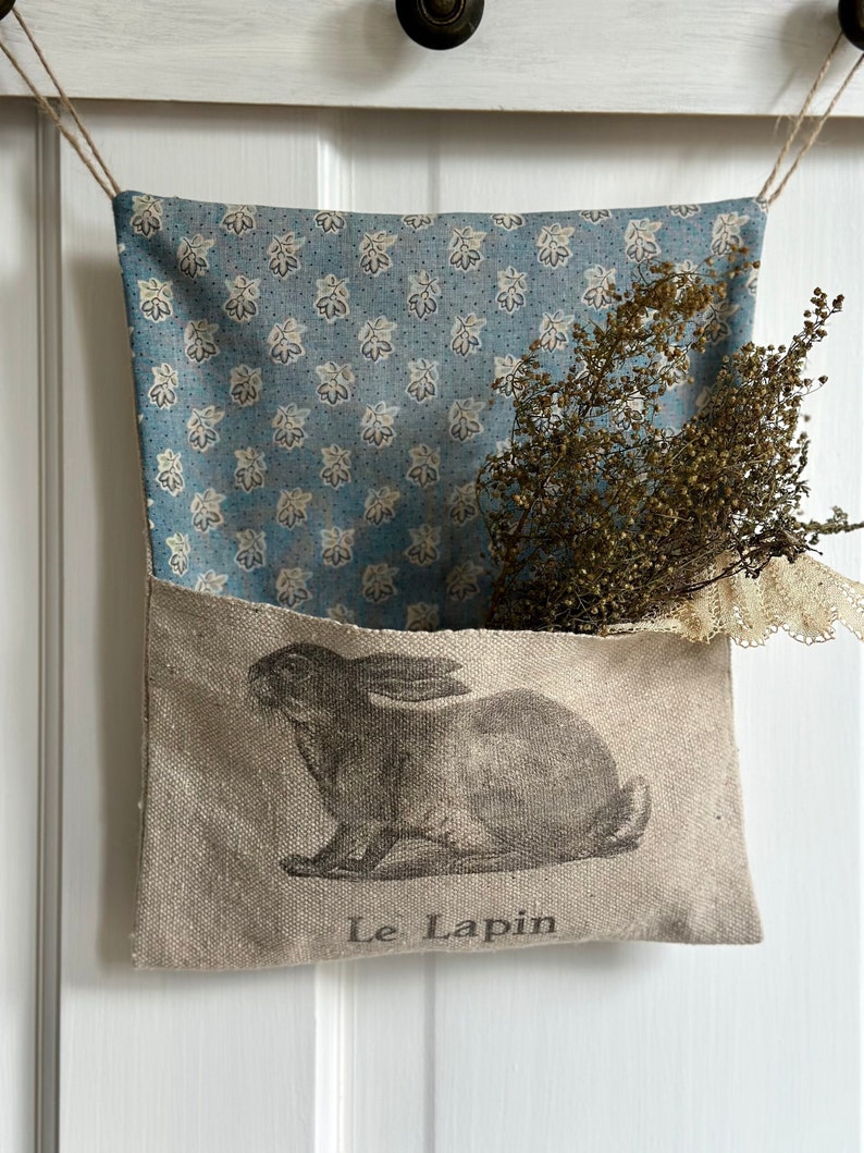 Primitive Grainsack French Rabbit Wall Pocket Grain Sack Peg - Etsy
