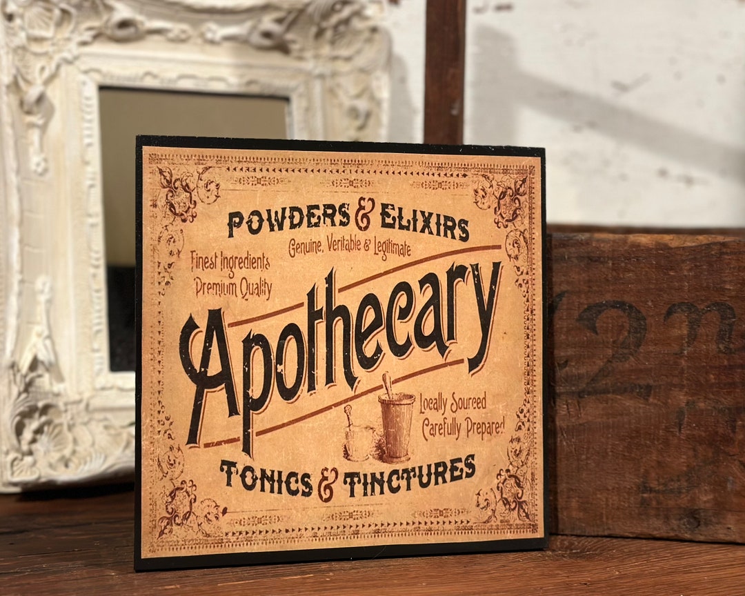 Vintage Style Apothecary Sign: Rustic Decoupage Wood Decor - Etsy