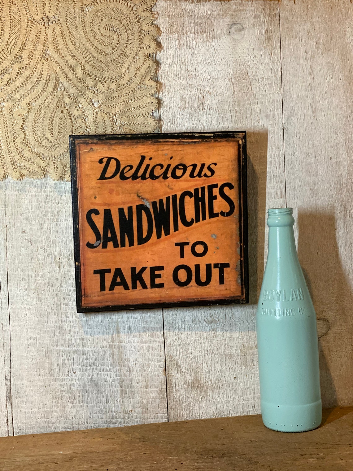Retro Wood Sandwich Take Out Sign, Kitchen Wall Art, Decoupaged ...