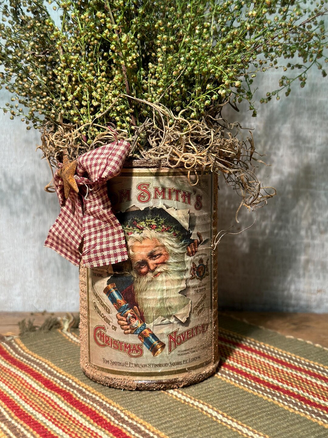 Primitive Santa Pantry Can, Rusty Folk Art Shelf Sitter, Sweet Annie ...