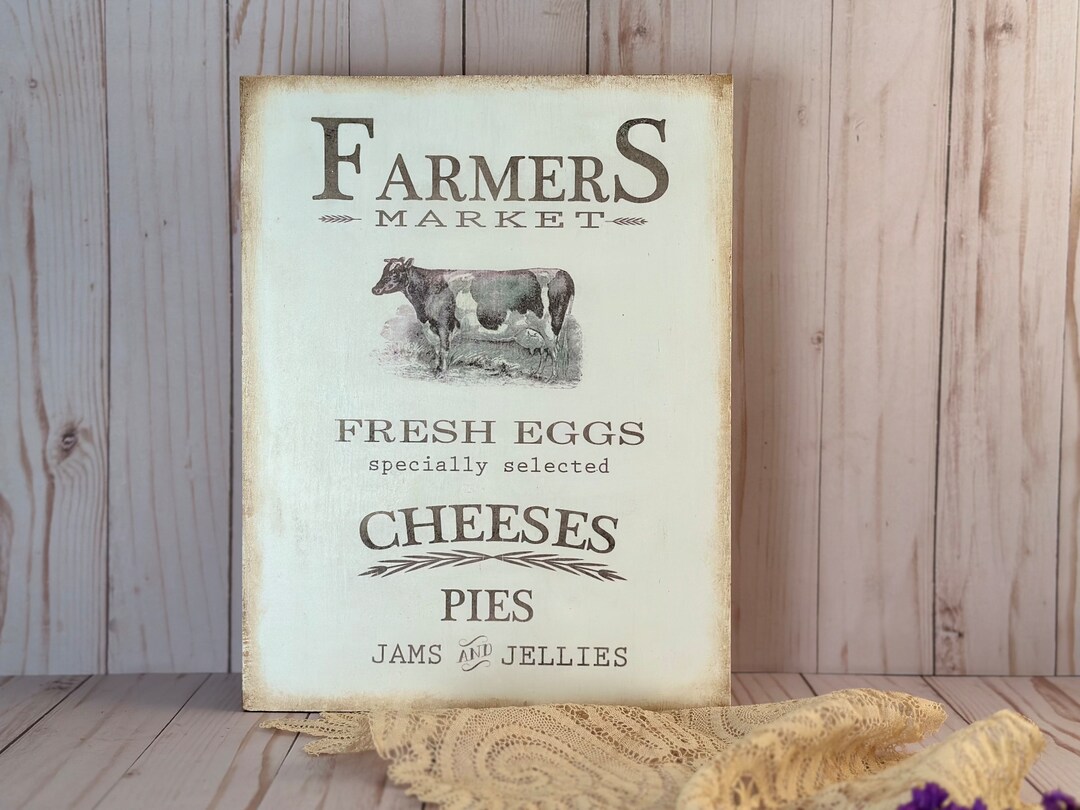 Farmers Market Kitchen Sign, Farmhouse Decor, Primitive Country Vintage ...