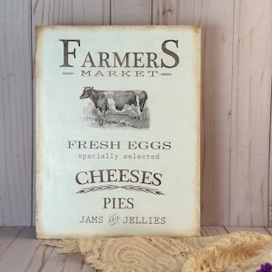 Farmers Market Kitchen Sign, Farmhouse Decor, Primitive Country Vintage ...