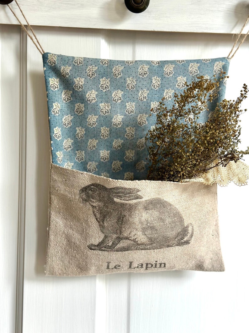 Primitive Grainsack French Rabbit Wall Pocket Grain Sack Peg - Etsy